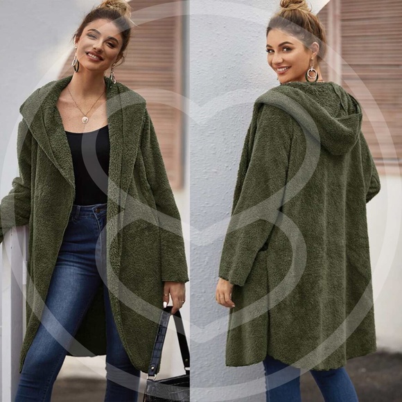 Tops | Open Front Hoodie Jacket Coat Army Green | Poshmark